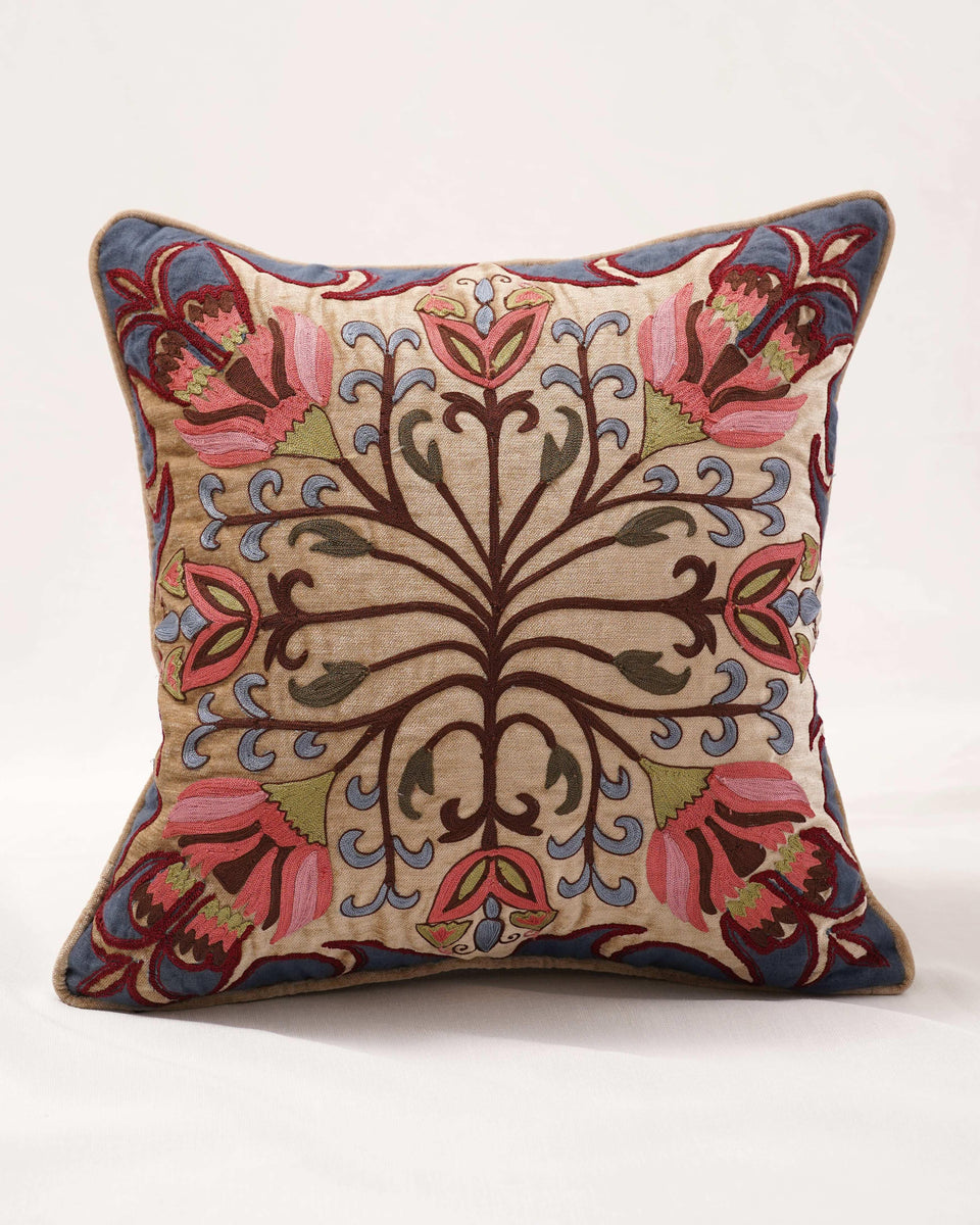 Buy Luxe Contrast Cushion – Ari Embroidery on Velvet & Linen – Studio Iona